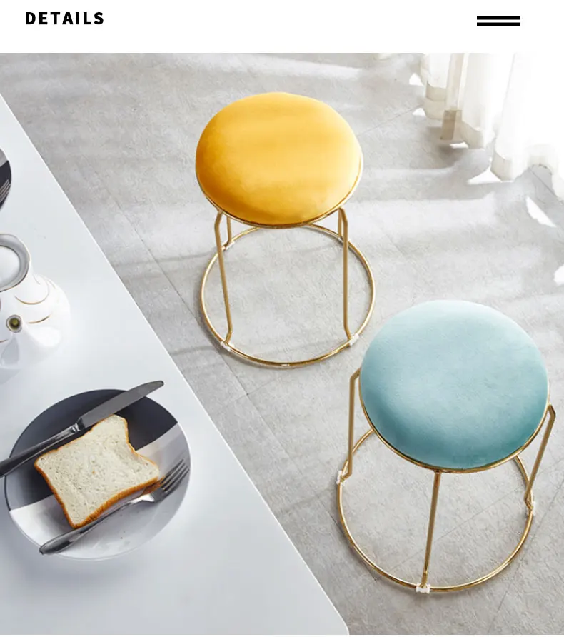 Round Wrought Iron Ottoman Stool Sponge Cushion Stackable Dressing ...