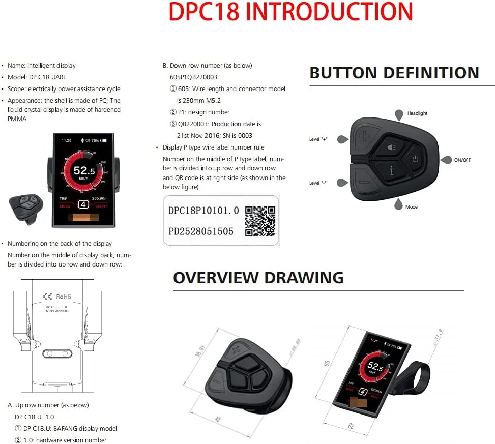 750C Display - Full Color LCD for Ebikes & Bafang Controllers