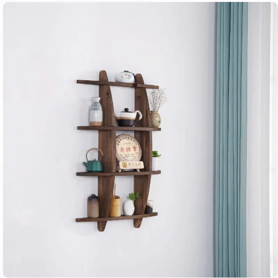 Modern Minimalist Style Solid Wood Chinese Wall Mounted Tea Set Display ...