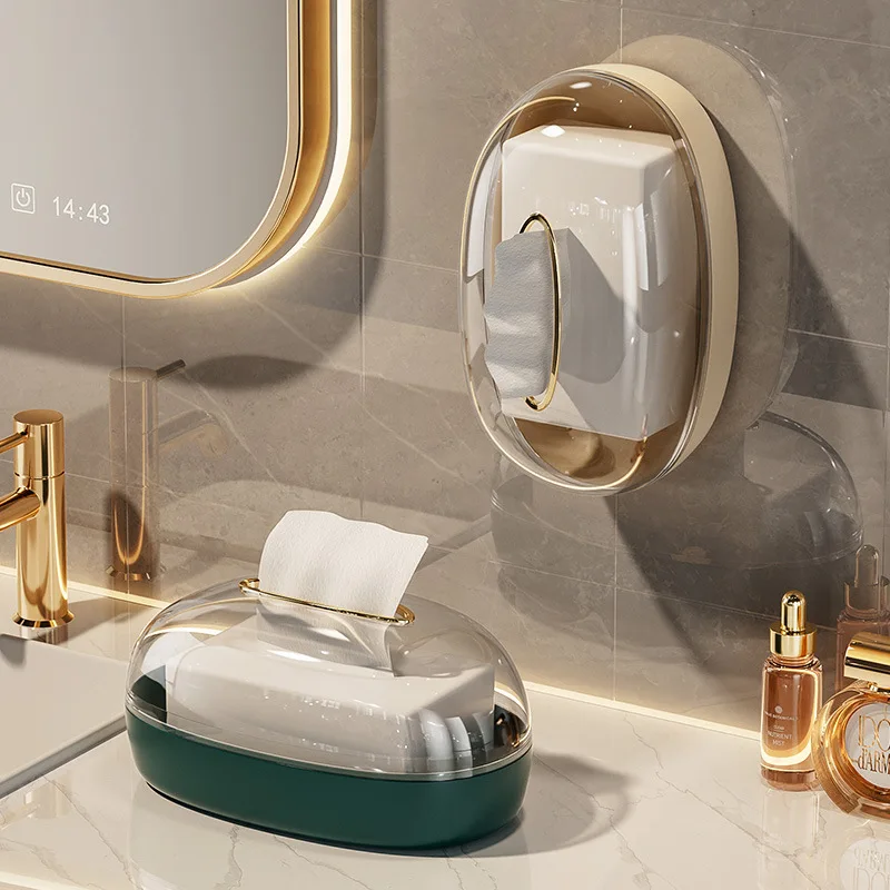 Bathroom Hanging Storage Box No Punching Luxury With Gold Paper Napkin ...
