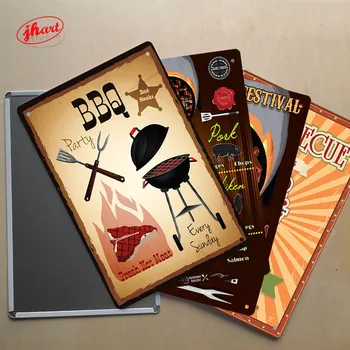 Barbecue Cookout Vintage Tin Sign Bbq Metal Sign Wall Decor Plaque For ...