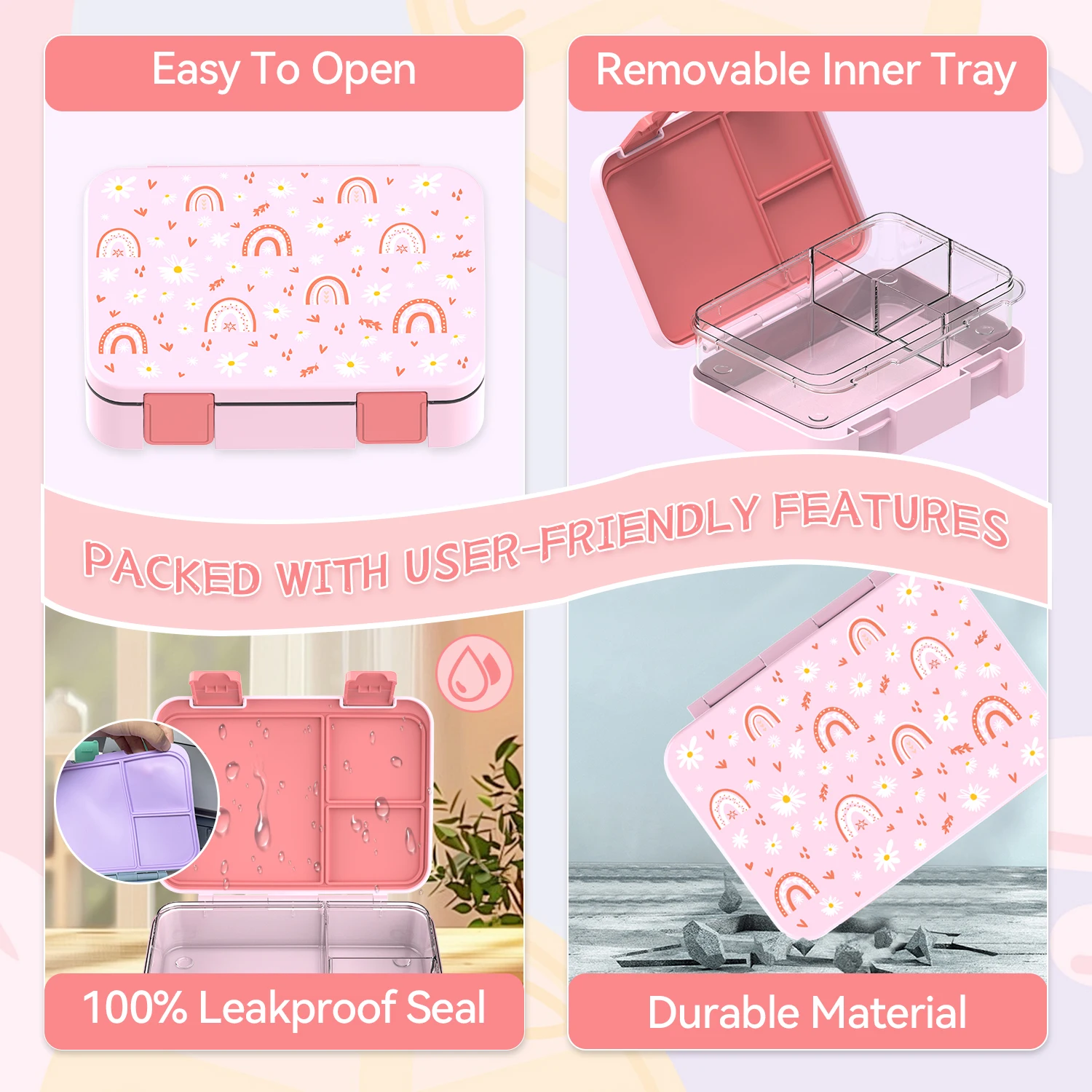 Cute Kids Bento Box for Girls & Boys Eco-Friendly BPA Free Food Grade ...