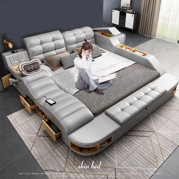 High Quality Modern Leather Sofa Bed With Storage Massage Multimedia ...