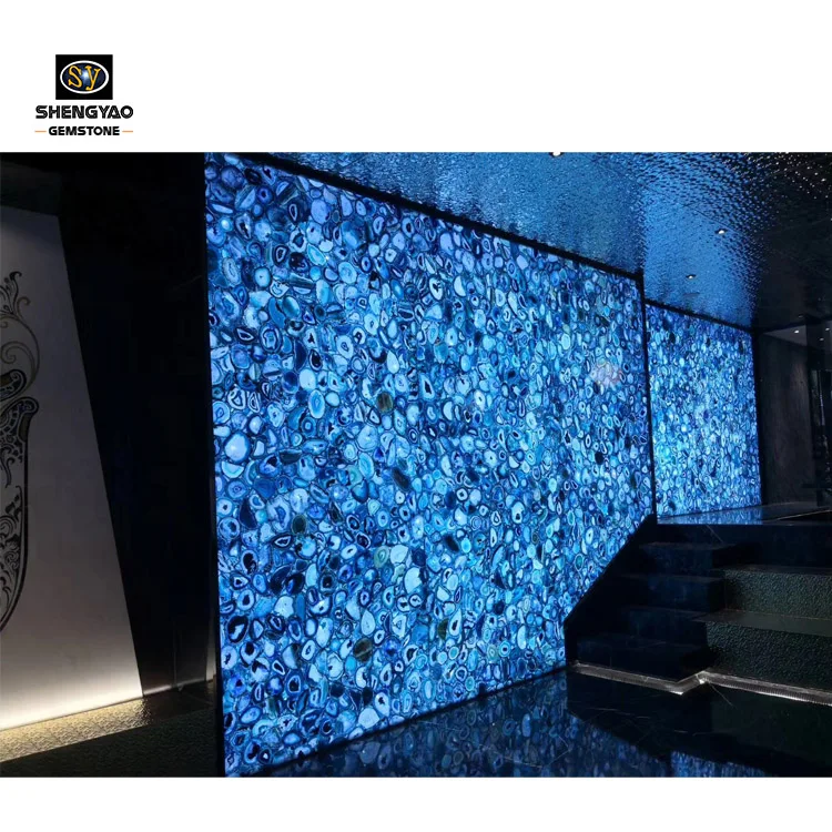 2022 Decoration Wall Panel Semi Precious Stone Blue Agate Slab & Tile ...