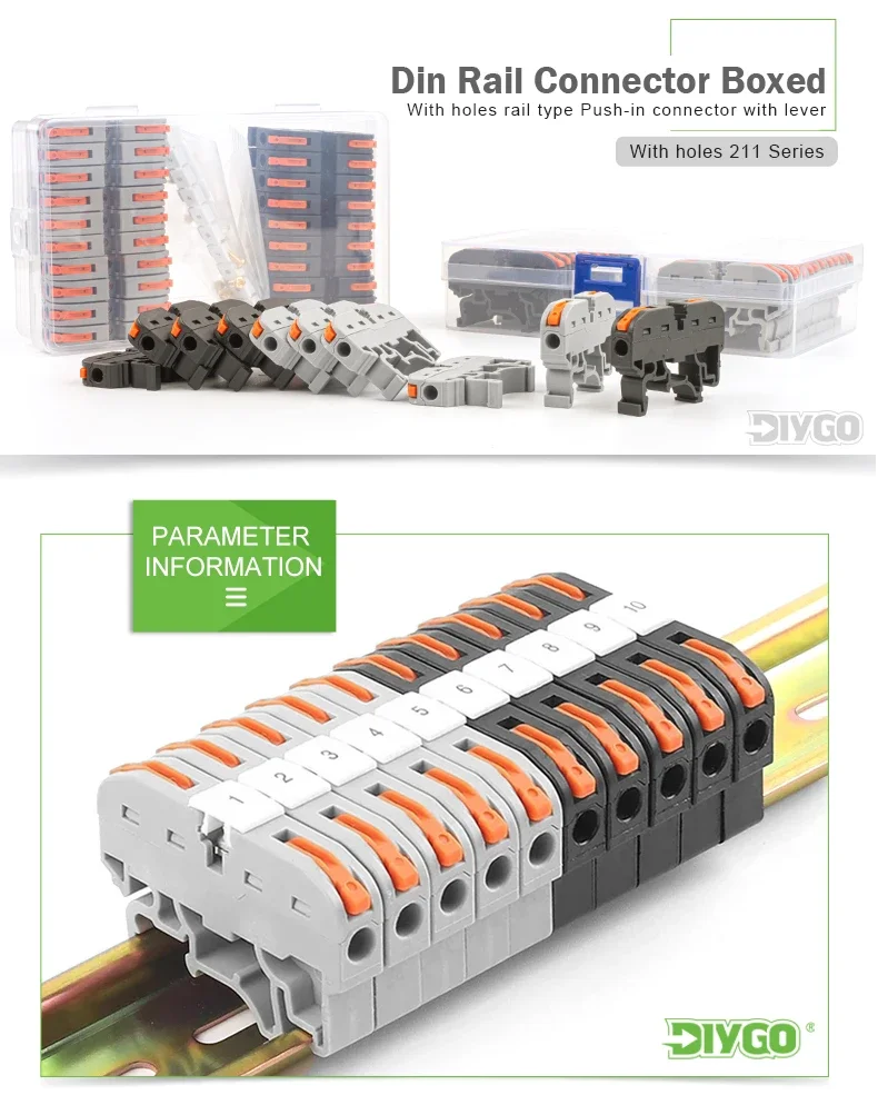 Din Rail 211 Quick Wiring Compact Splicing Terminal Block With Number ...