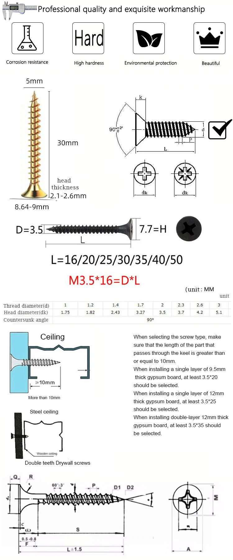 Dry Wall Screw Metric Black Gypsum Board Adjustment Self-tapping Set ...