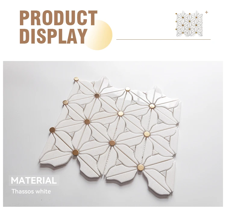 Waterjet Brass Inlay Flower Marble Mosaic Tile for Kitchen Backsplash ...