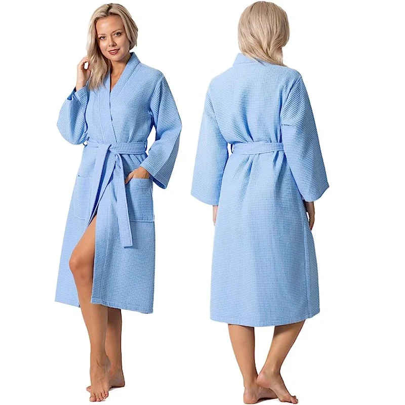 Custom Waffle Luxury Thin Soft House Bath Robe Women Knit Bathrobes For ...