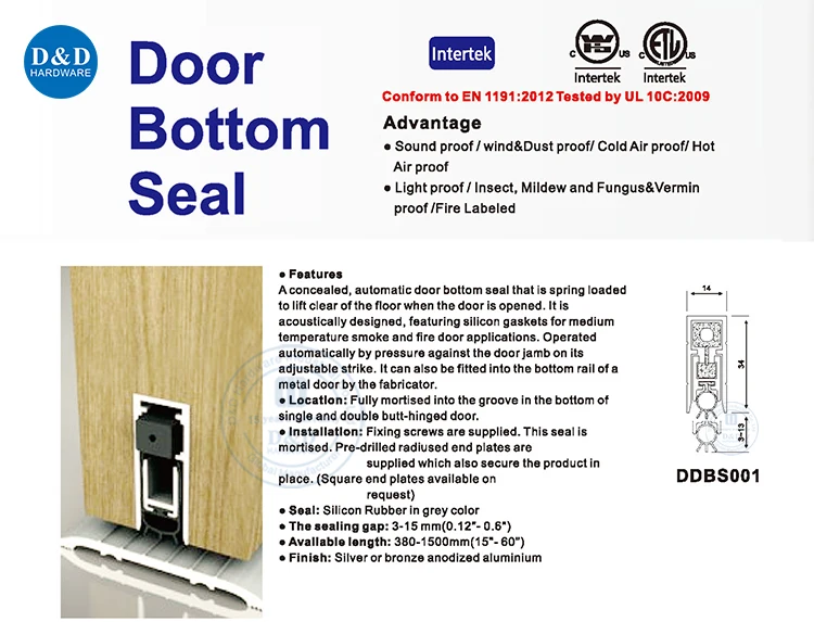 BS EN1191 Fire Rated UL10C Smoke Proof Wood Metal Door Seal