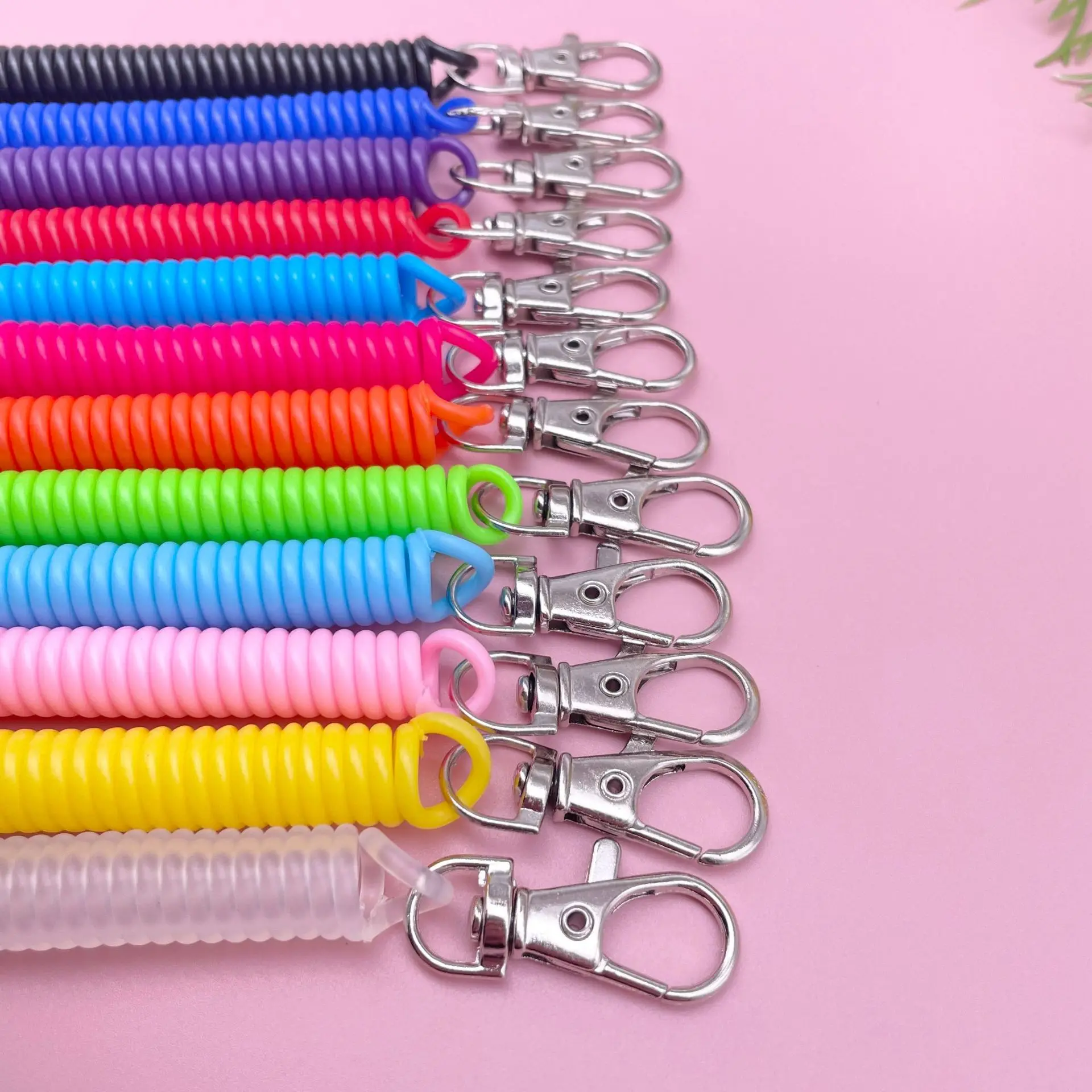 Plastic Retractable Spring Keyring Coil Spiral Stretch Chain Keychain ...
