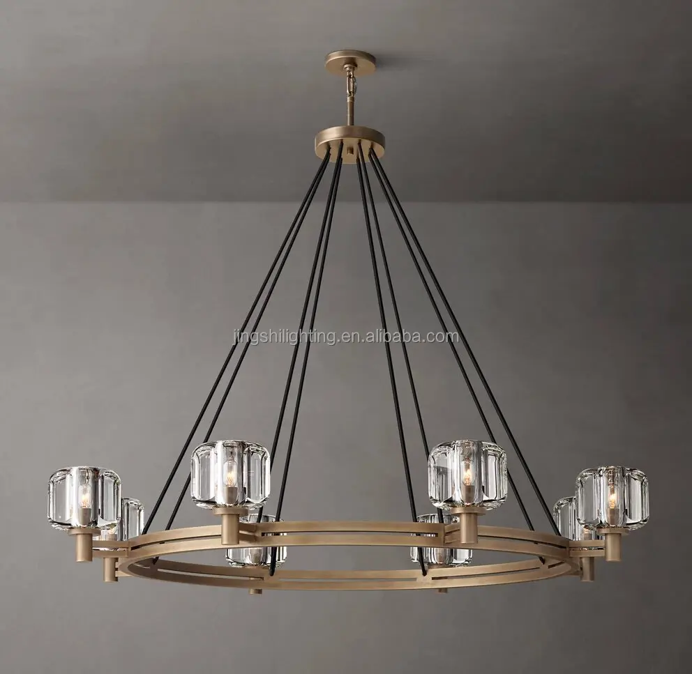 Modern Round Brass Hanging Dining Room Living Room Blown Glass ...