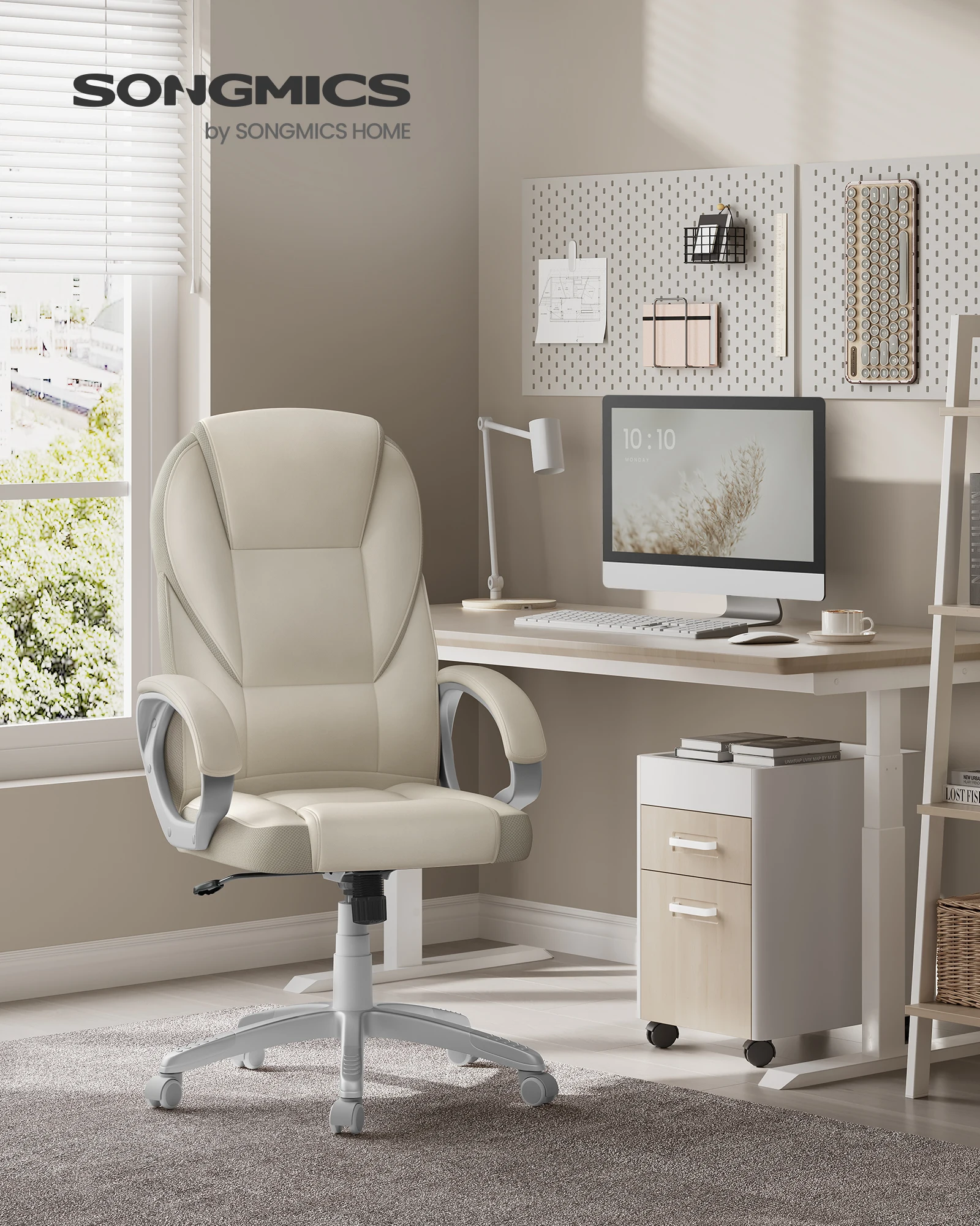 SONGMICS High Back White Executive Office Chair - Adjustable Ergonomic ...