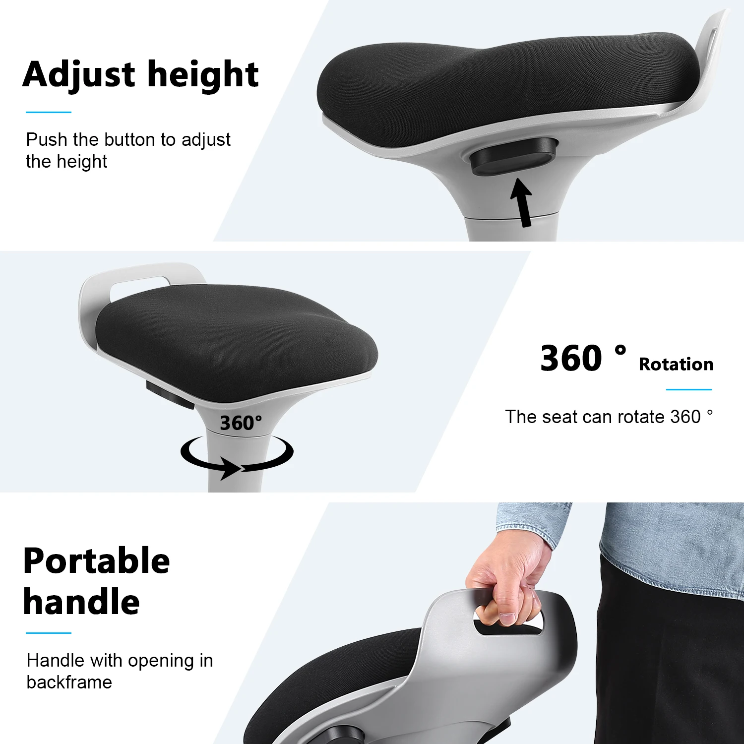 Gray Adjustable-Height Wobble Stool for Active Learning