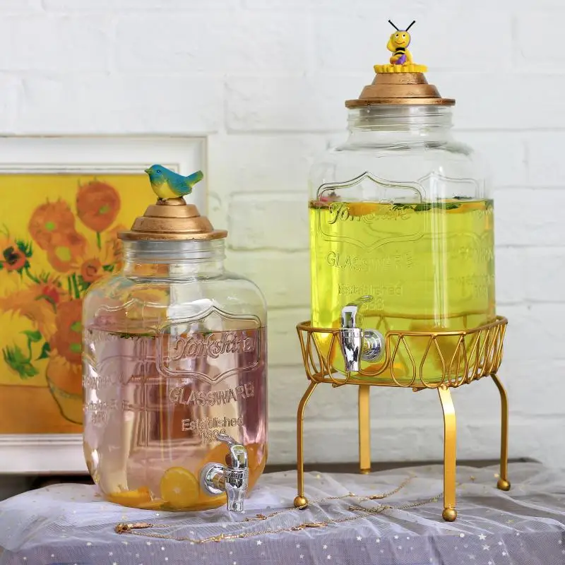 5L Glass Beverage Bottle with Transparent Glaze & Faucet