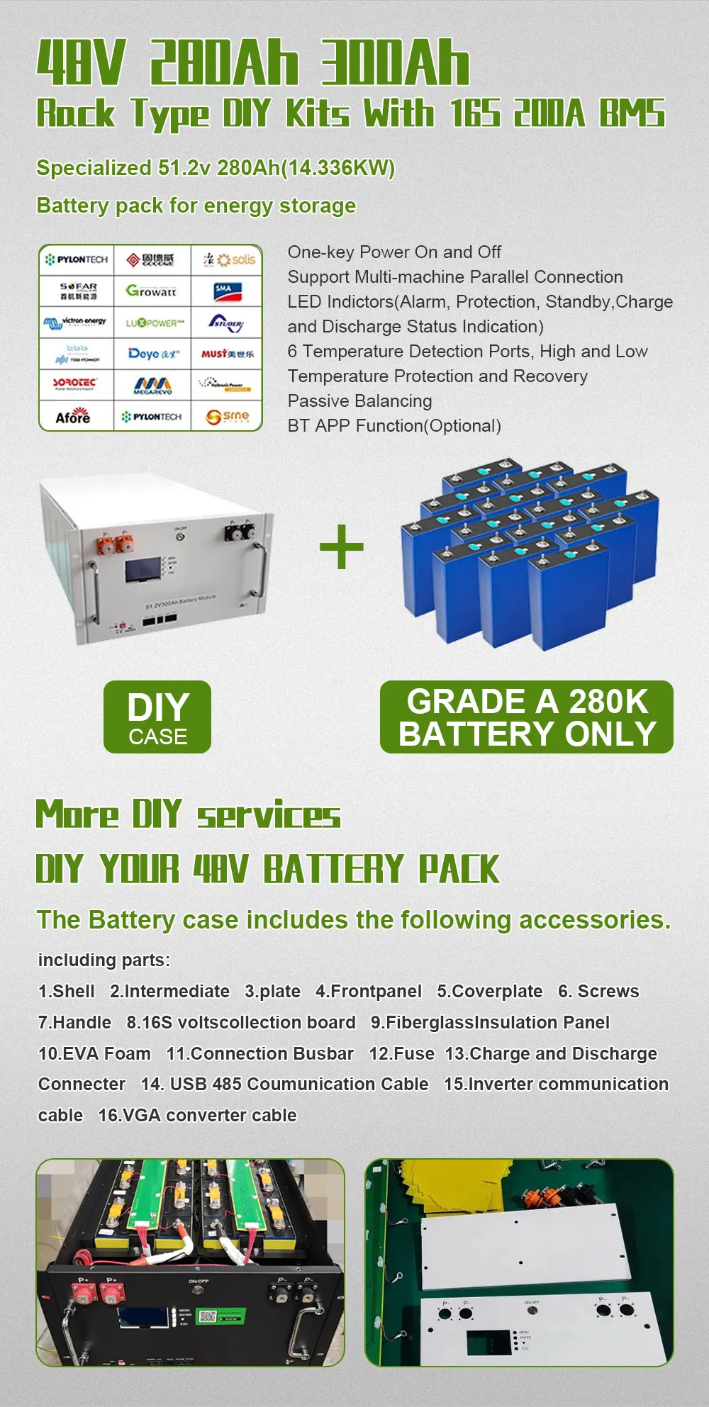 Lithium Ion Batteries DIY 51.2v 280ah for Energy Storage