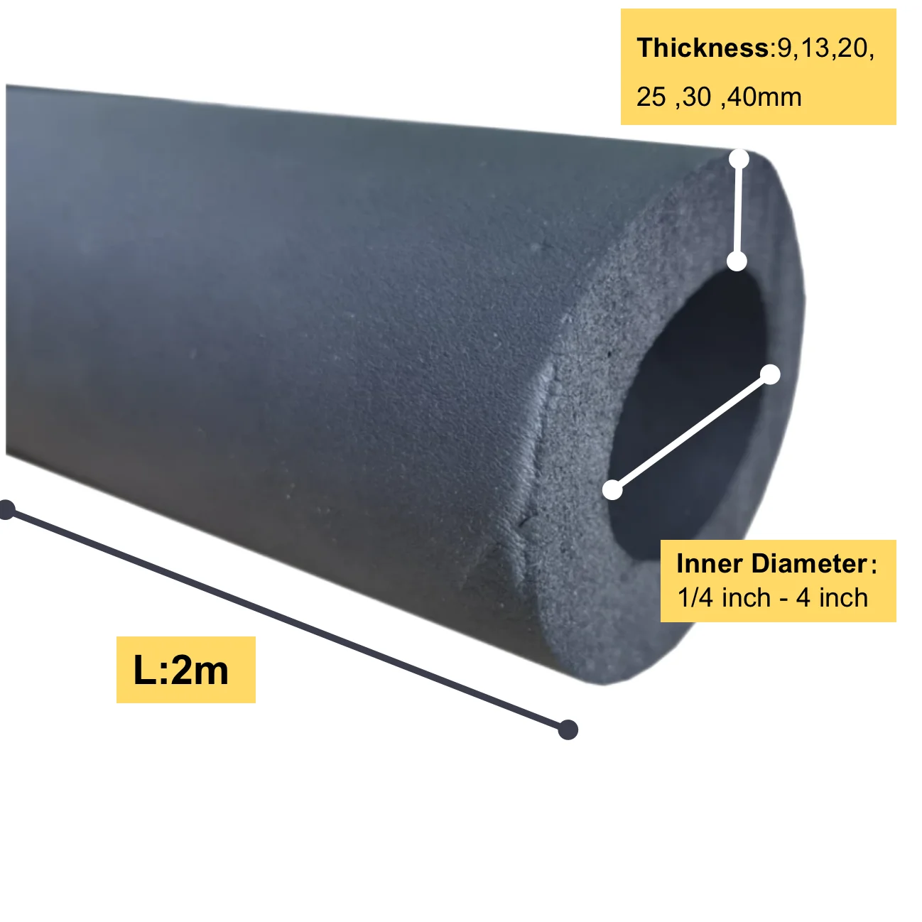Alibaba.com: Black Closed Cell Foam Rubber Pipe Insulation, 1m Length ...