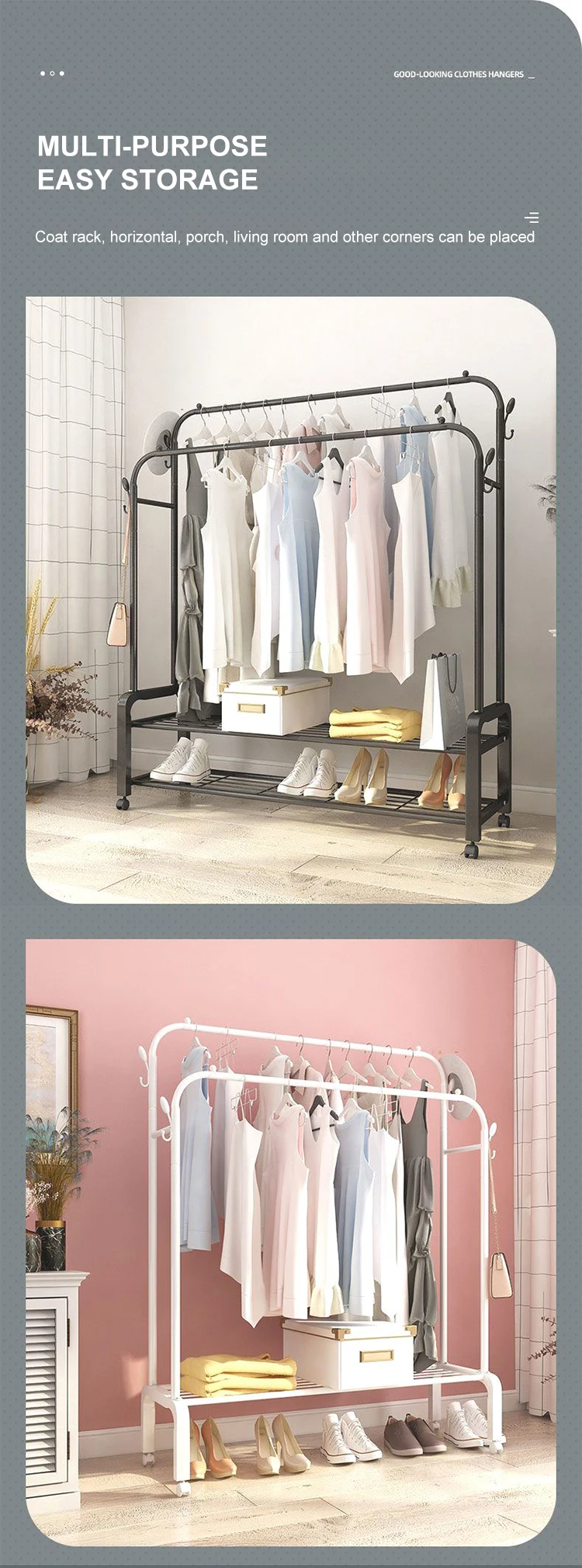Double Pole Floor Drying Rack Balcony Stainless Steel Home Furniture ...