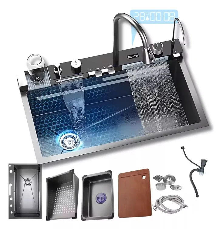 304 Kitchen Sink with LED Display & Pull-Out Faucet
