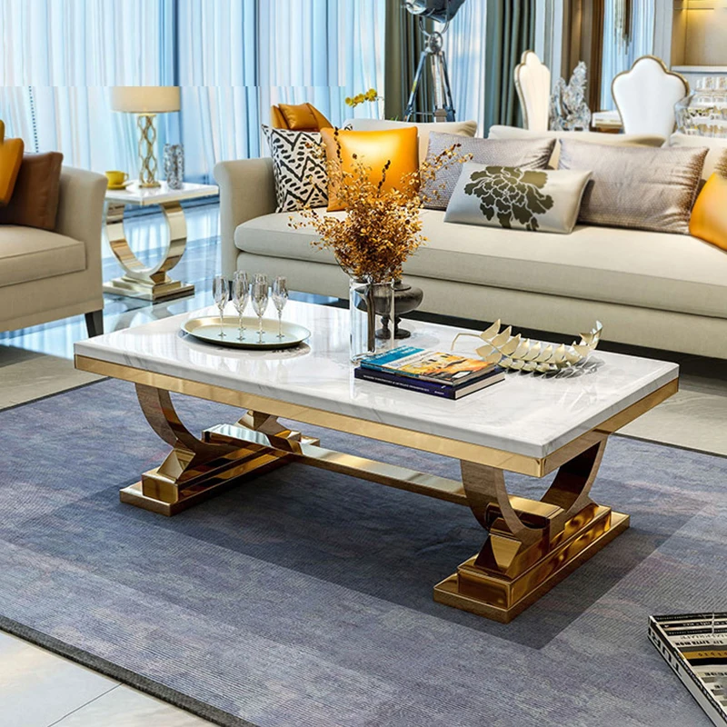 Gold Metal Center Table - Luxury Coffee Table for Living Room