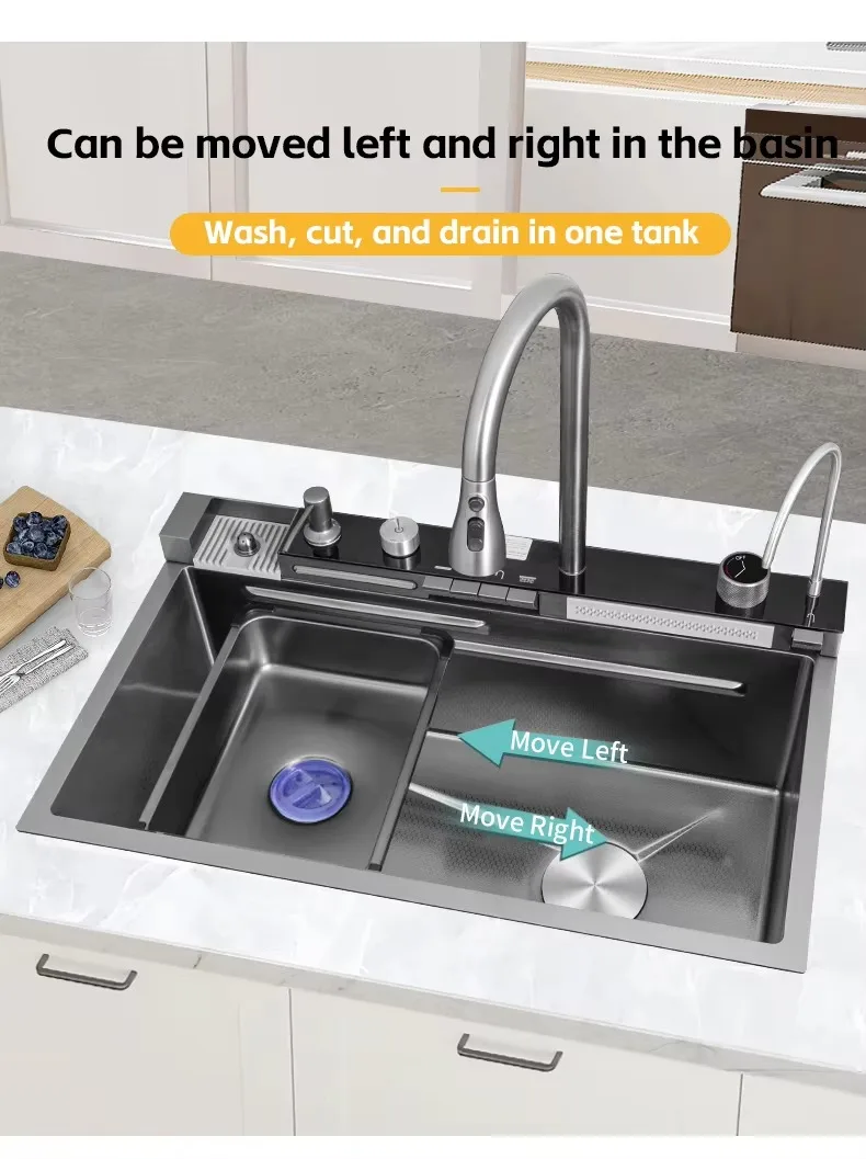 Luxury Countertop Smart Digital Kitchen Sink Set 304 Stainless Steel