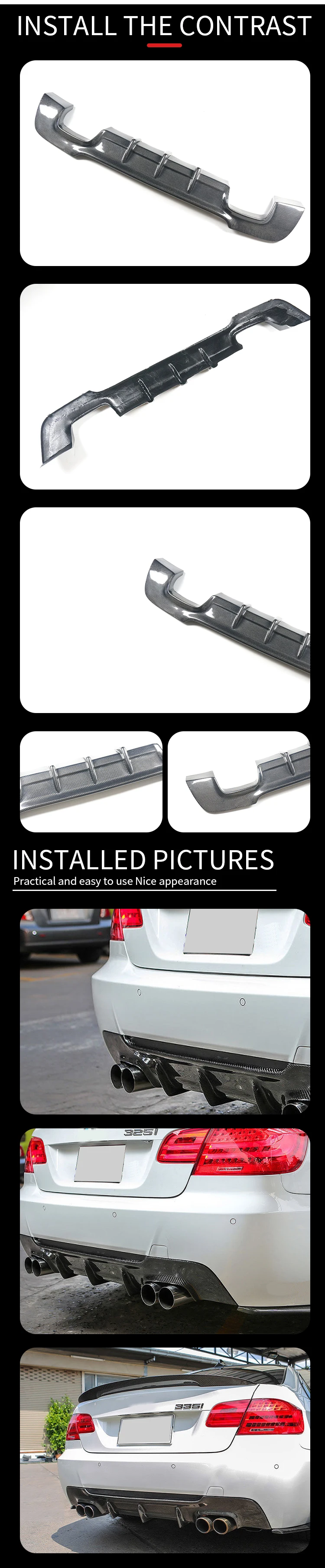 E93 M Tech 4 Tips Carbon Fiber Rear Bumper Diffuser for BMW E92 Rear ...