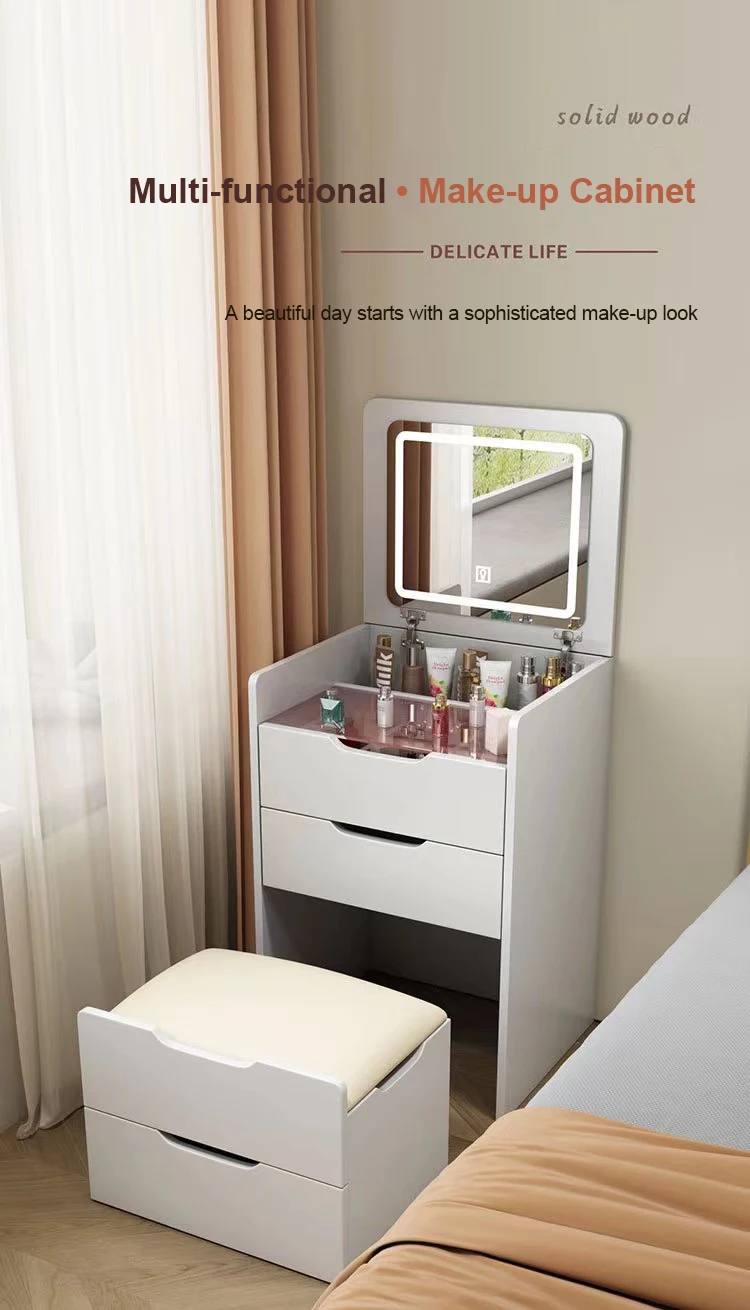 Dressing Table Set with Mirror and Drawers Wooden Home Cosmetic Table ...