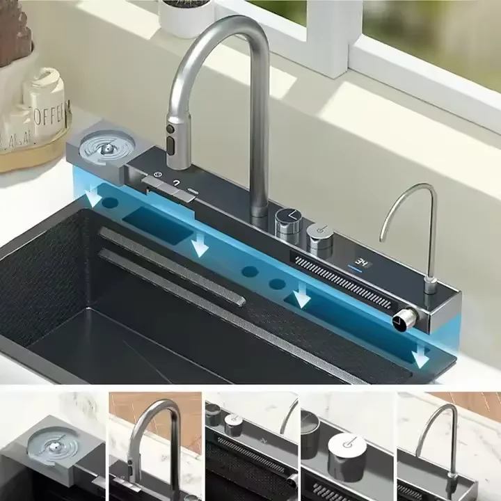 Deao Newest Multifunction 304sus Waterfall Rainfall Kitchen Faucet Led ...