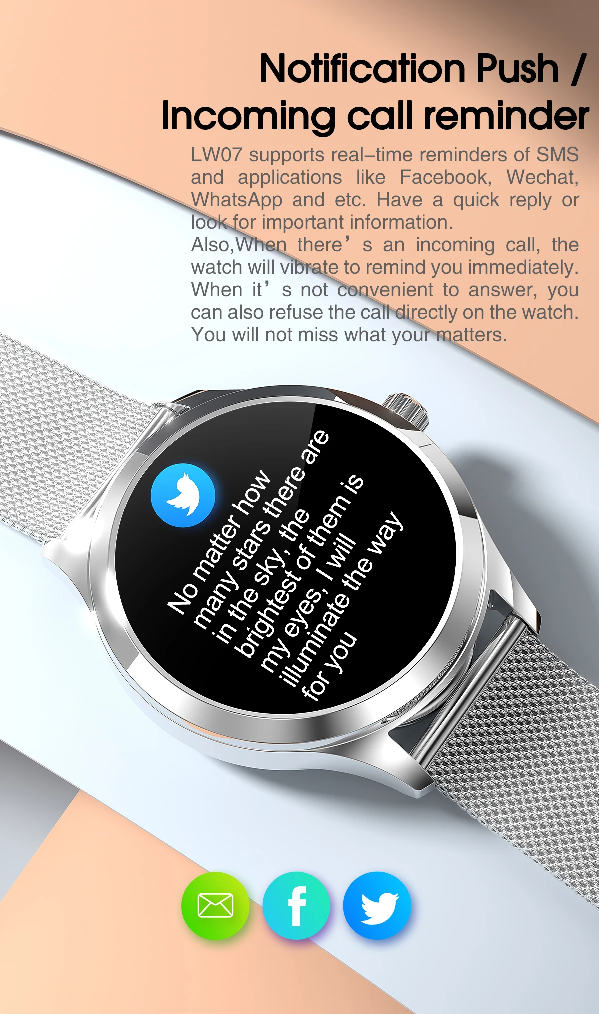 LW07 Women’s Smartwatch with Fitcloud Pro APP & Heart Rate Tracker