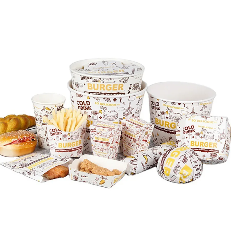 Custom Printed Kids Snacks Set Paper Container for French Fries Burger ...