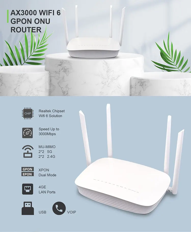 Xpon Onu Dual Band 4 Port Gigabit Voip 2.4g&5g Ftth Ax3000 3000mbps Lte ...