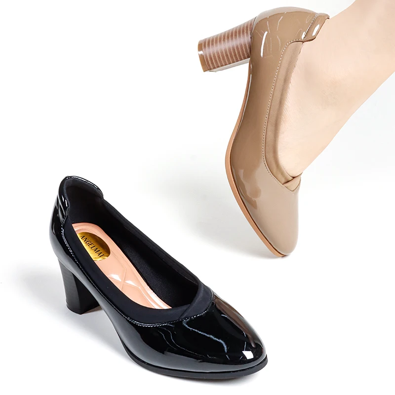 Glossy Finish Pu Leather Arch Support Soft Insole Women Pumps High Heel ...