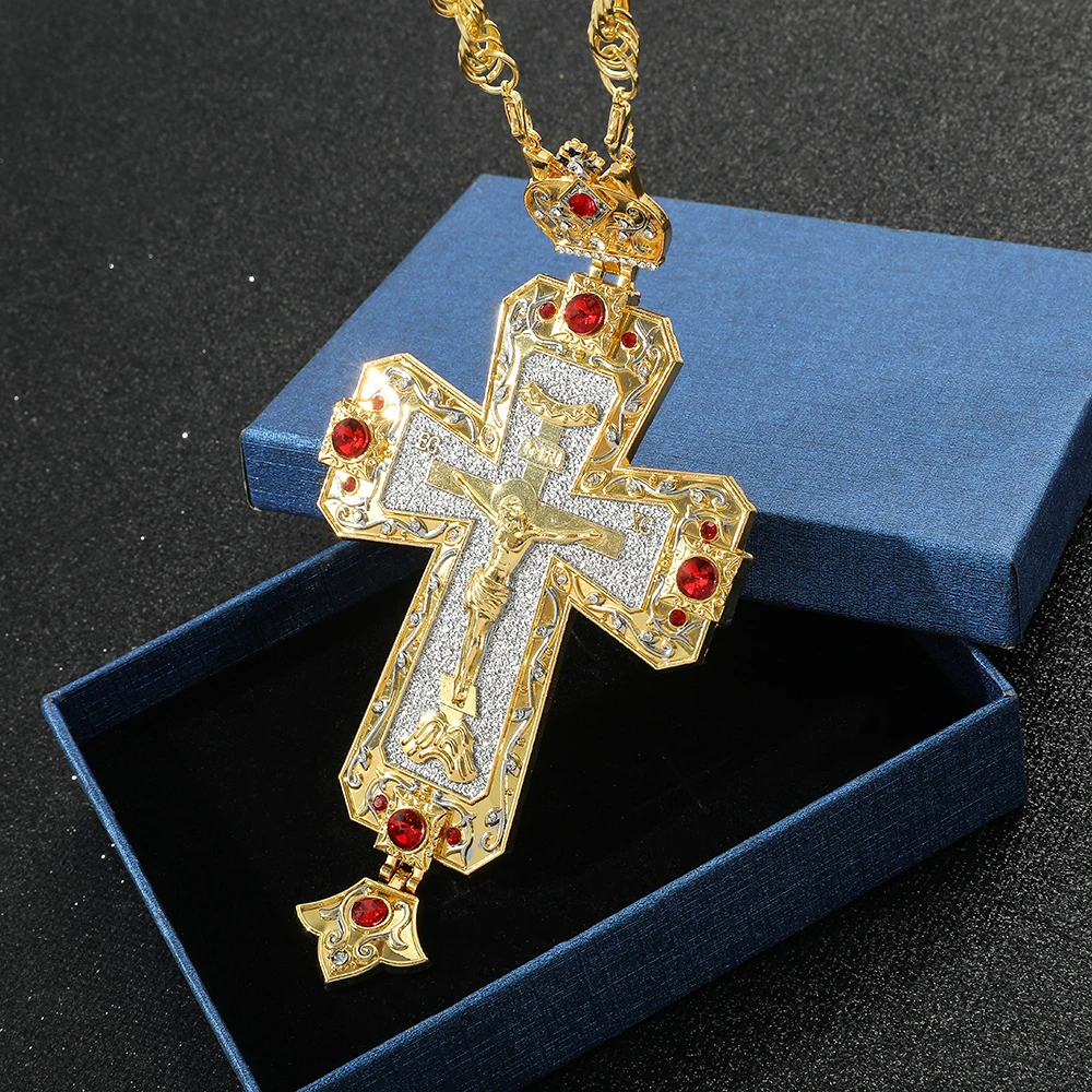 Orthodox Gold Plated Priest Pectoral Cross Icon Necklace