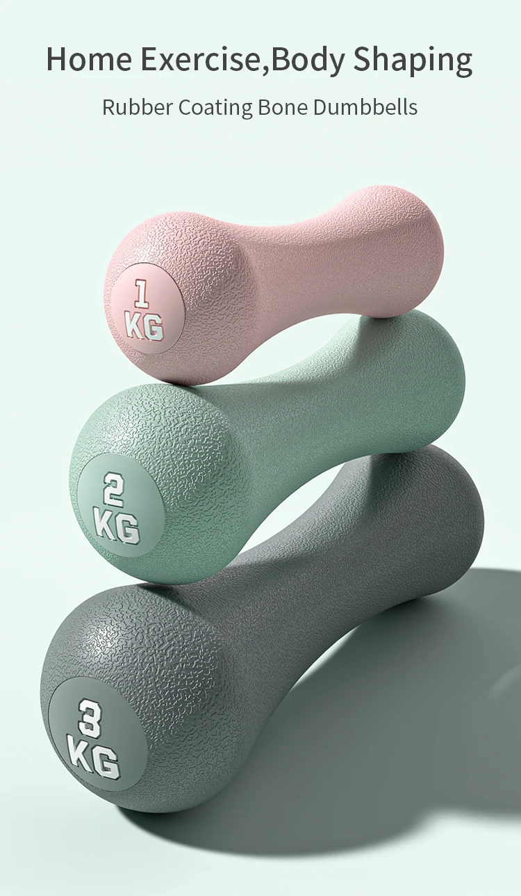 1kg 2kg 3kg Pink Bone Shape Rubber Covered Dumbbell for Fitness