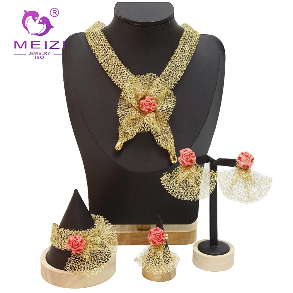 Meizi 24k Gold Jewelry Set Middle Eastern Women's Bride Four-piece Set ...