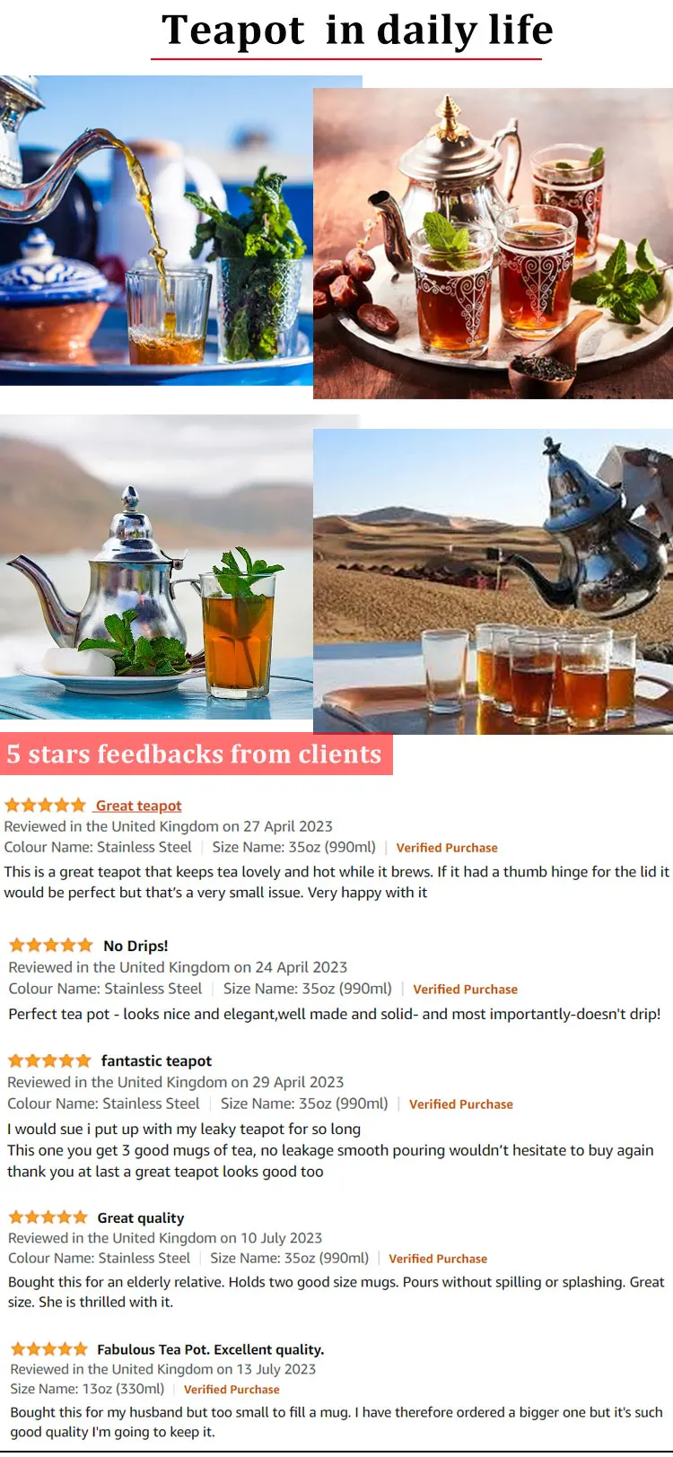 Oriental Rose Gold Chrome Plated Tea Pot 0.8l 1.2l 1.6l 2.0l Stainless ...