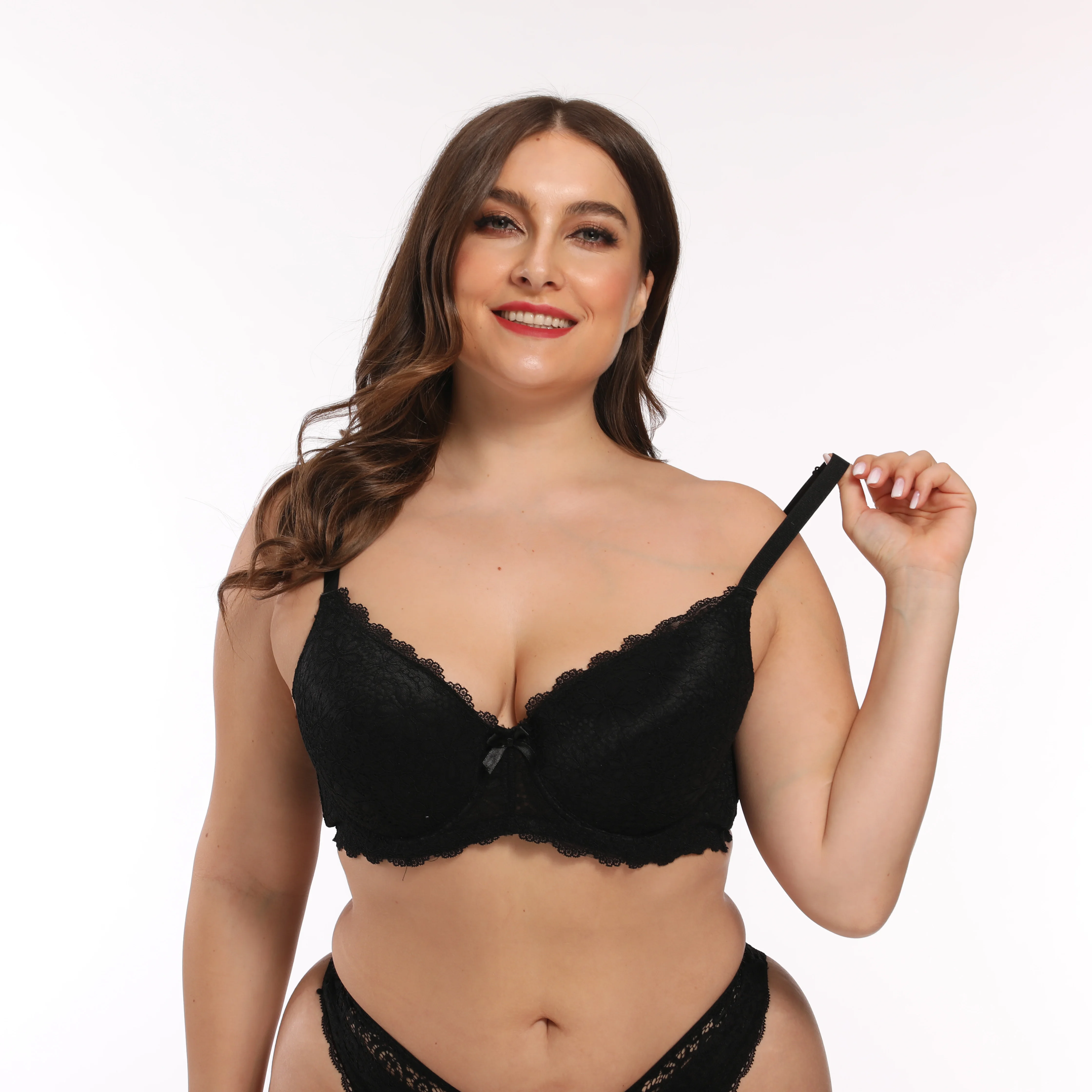 Women Plus Size Full Cup Bra Large Push Up Seamless Lace Bralette Underwire Plus Size Mould Cup ...