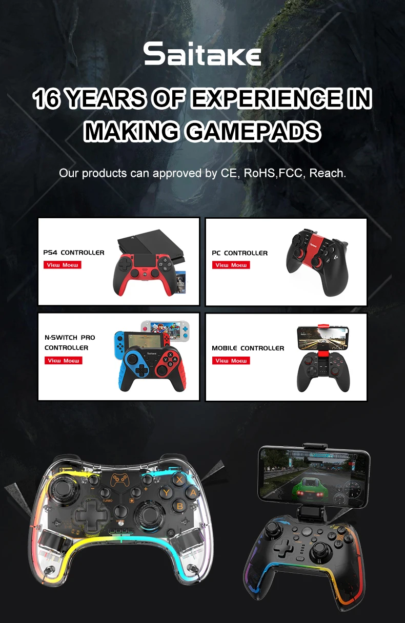 Wireless Game Controller Joystick Transparent Rgb Gamepad With 6-axis ...