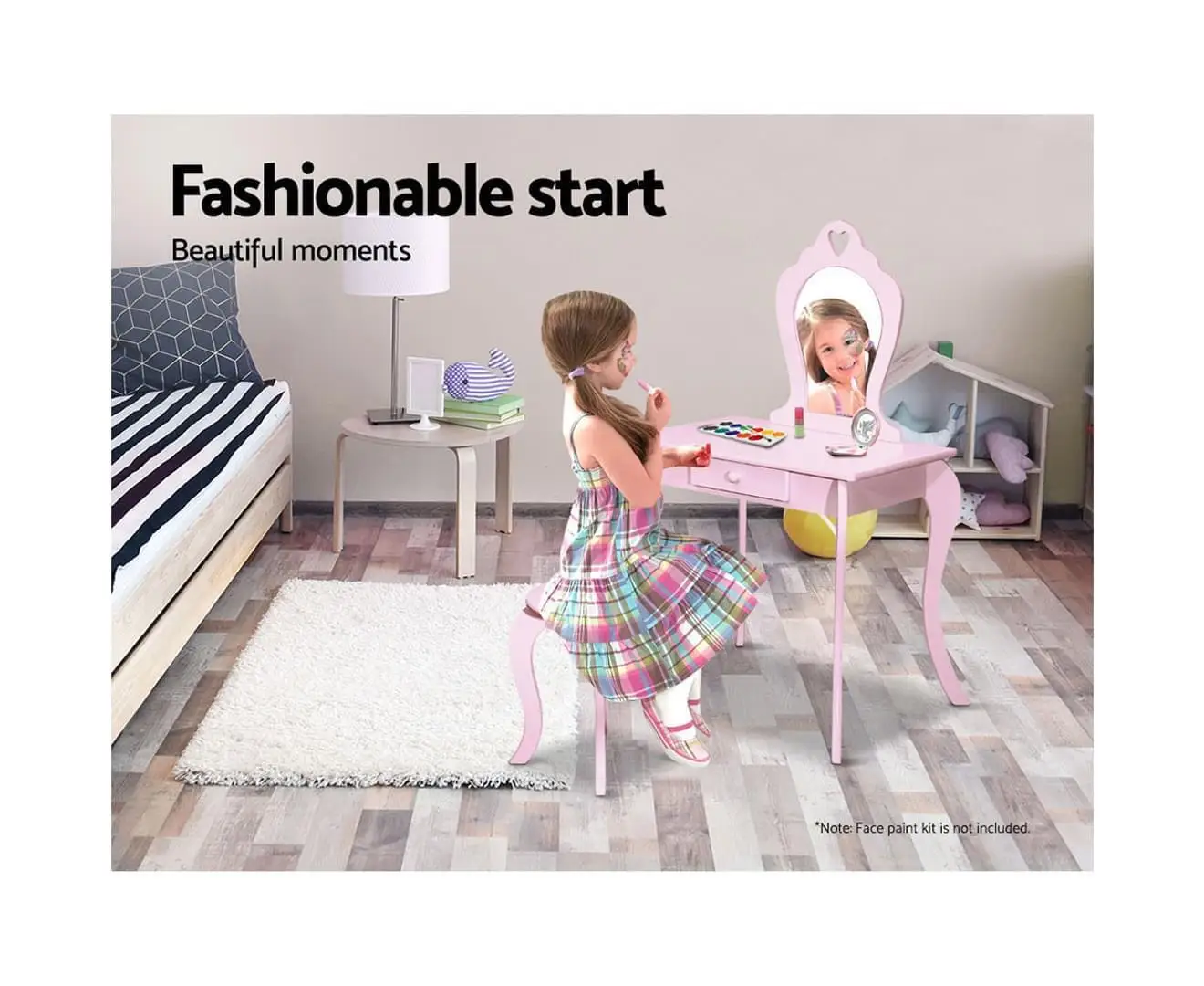 Children’s Pink Princess Dressing Table - Wood & Mirror