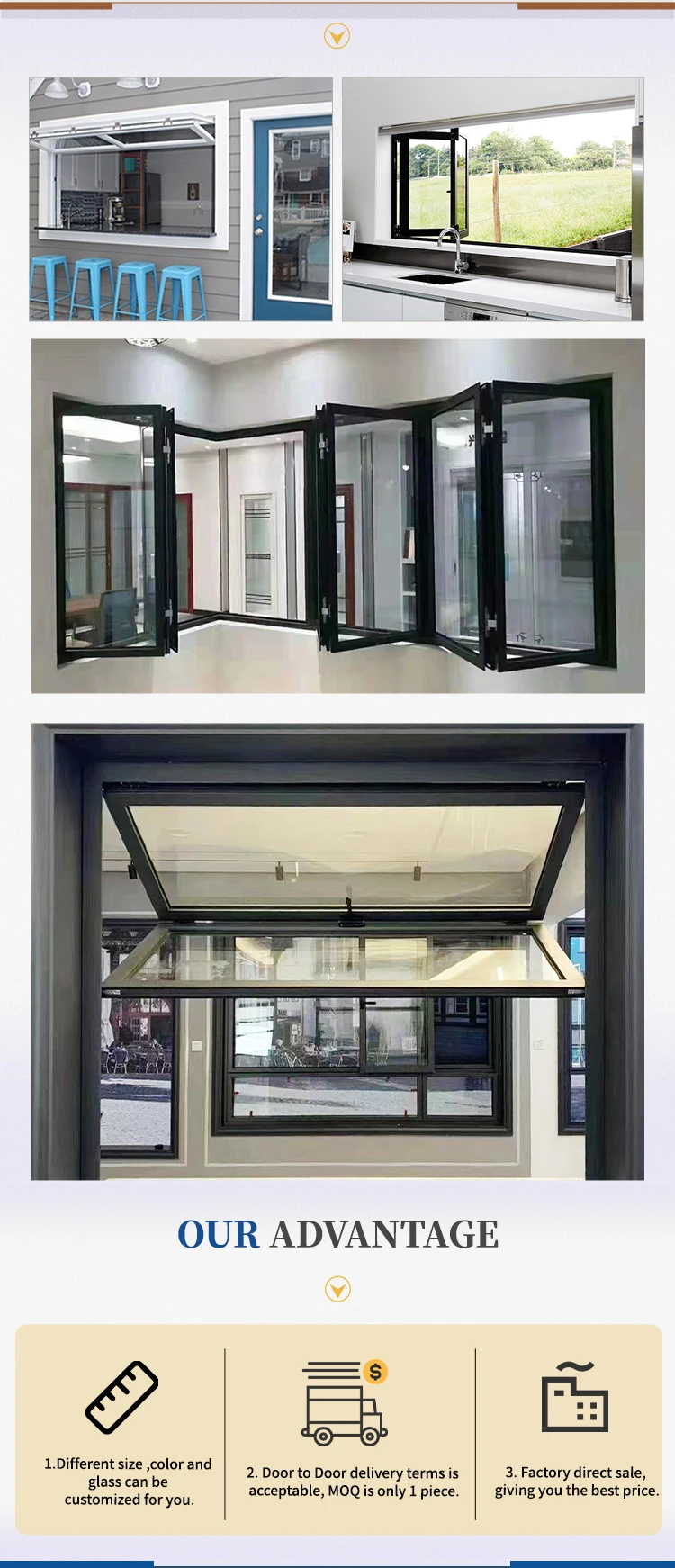 Horizontal Folding Kitchen Windows Aluminum Folding Bi Folding Windows ...