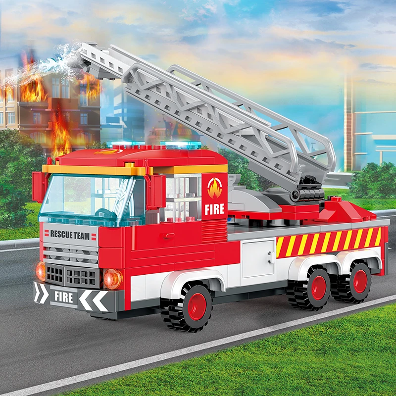 COGO DIY Modern City Fire Brigade Assemble Building Blocks Toys Command ...