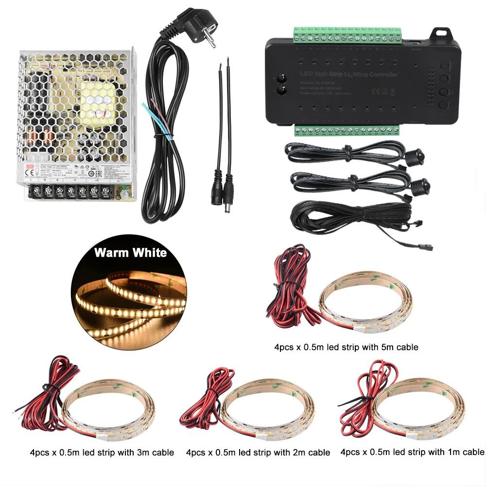 Led Stair Cob Light Strip With Black Pir Motion Sensor Stair Lighting ...