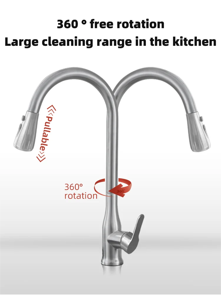 Sus304 Stainless Steel Pull Down 360 Rotation Water Tap Single Handle ...