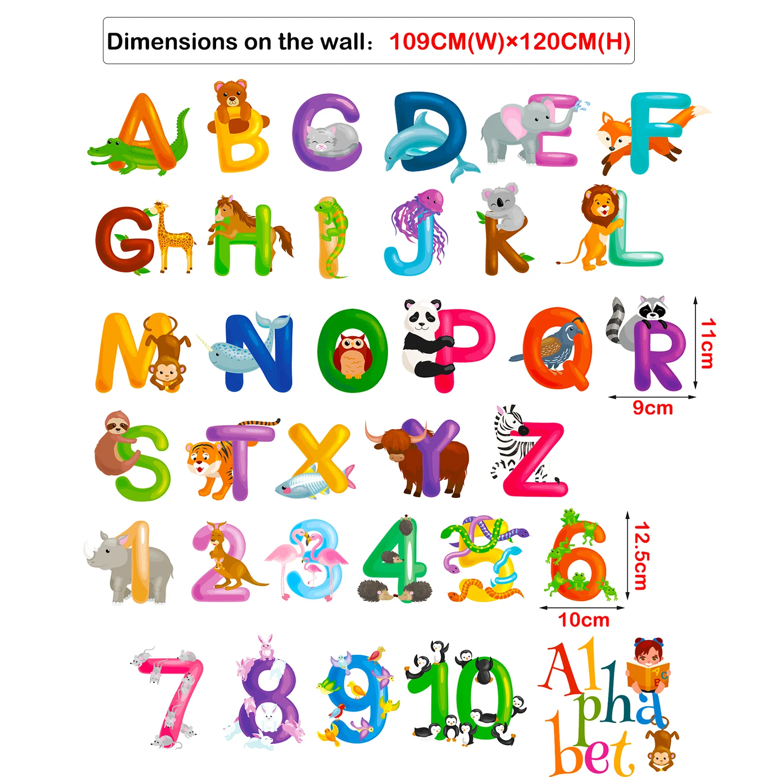 Animal Alphabet Numbers Colour Decals Stickers Kids Peel And Stick ...