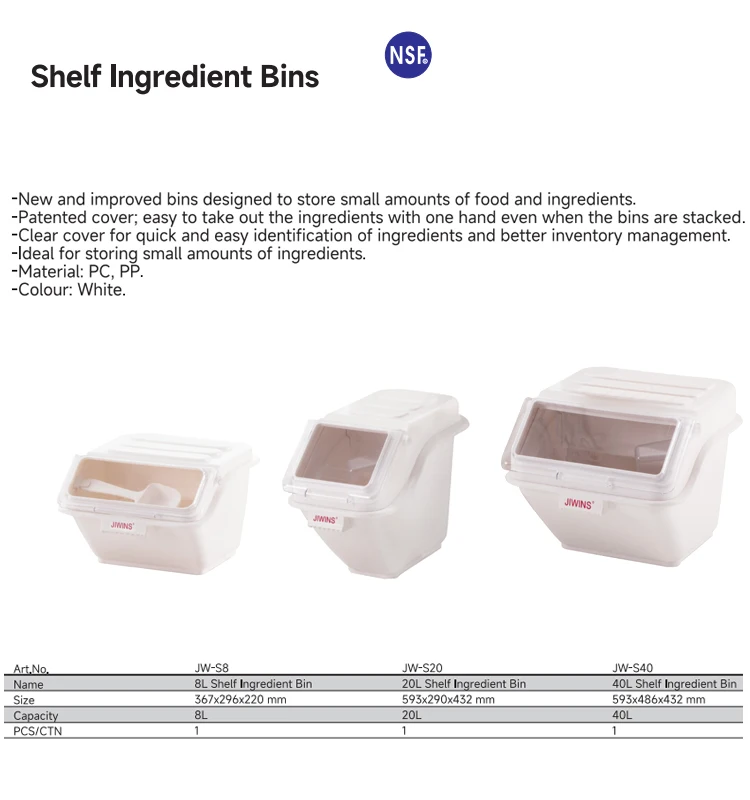 8l Shelf Ingredient Bins Utility Storage Container Stackable White ...