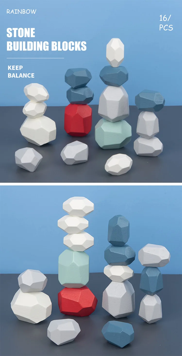 Commiki Wooden Balance Rainbow Colored Stone Blocks Toys Children ...