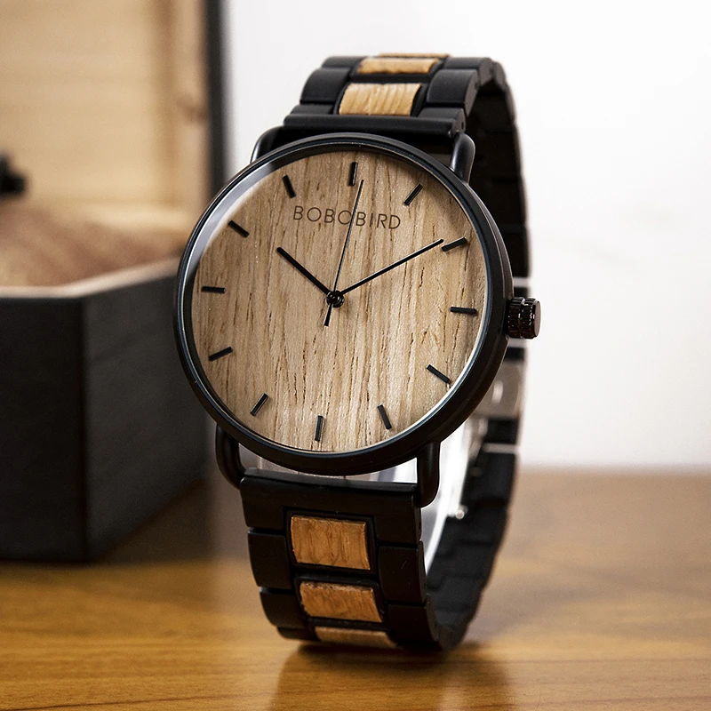 BOBO BIRD Men's Minimalist Stainless Steel Quartz Watch with Wooden ...