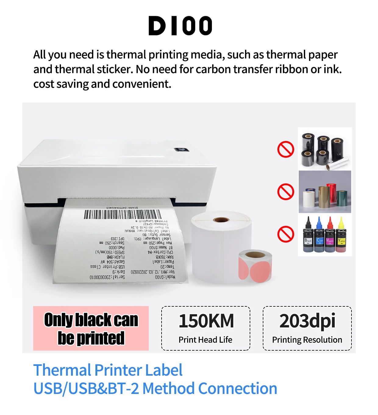 Tik Tok Thermal Mini Receipt & Shipping Label Desktop Printer 40-110mm ...