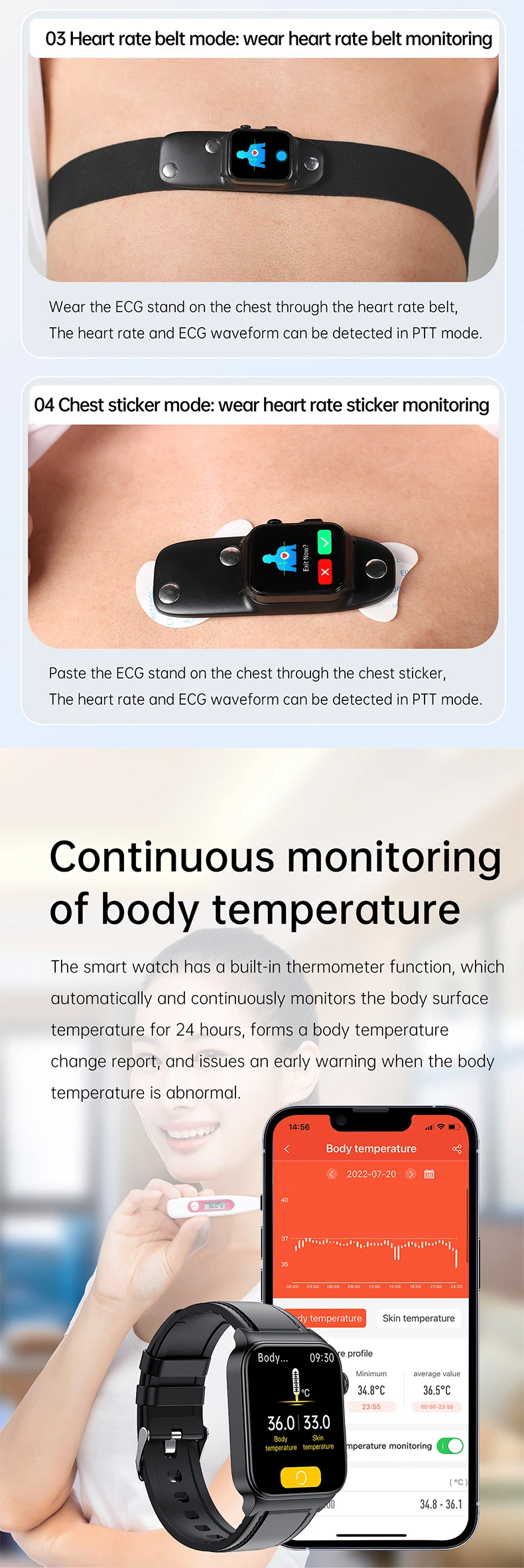 E500 Smart Watch Health Tracker Heart Rate Blood Pressure Oxygen Ecg ...