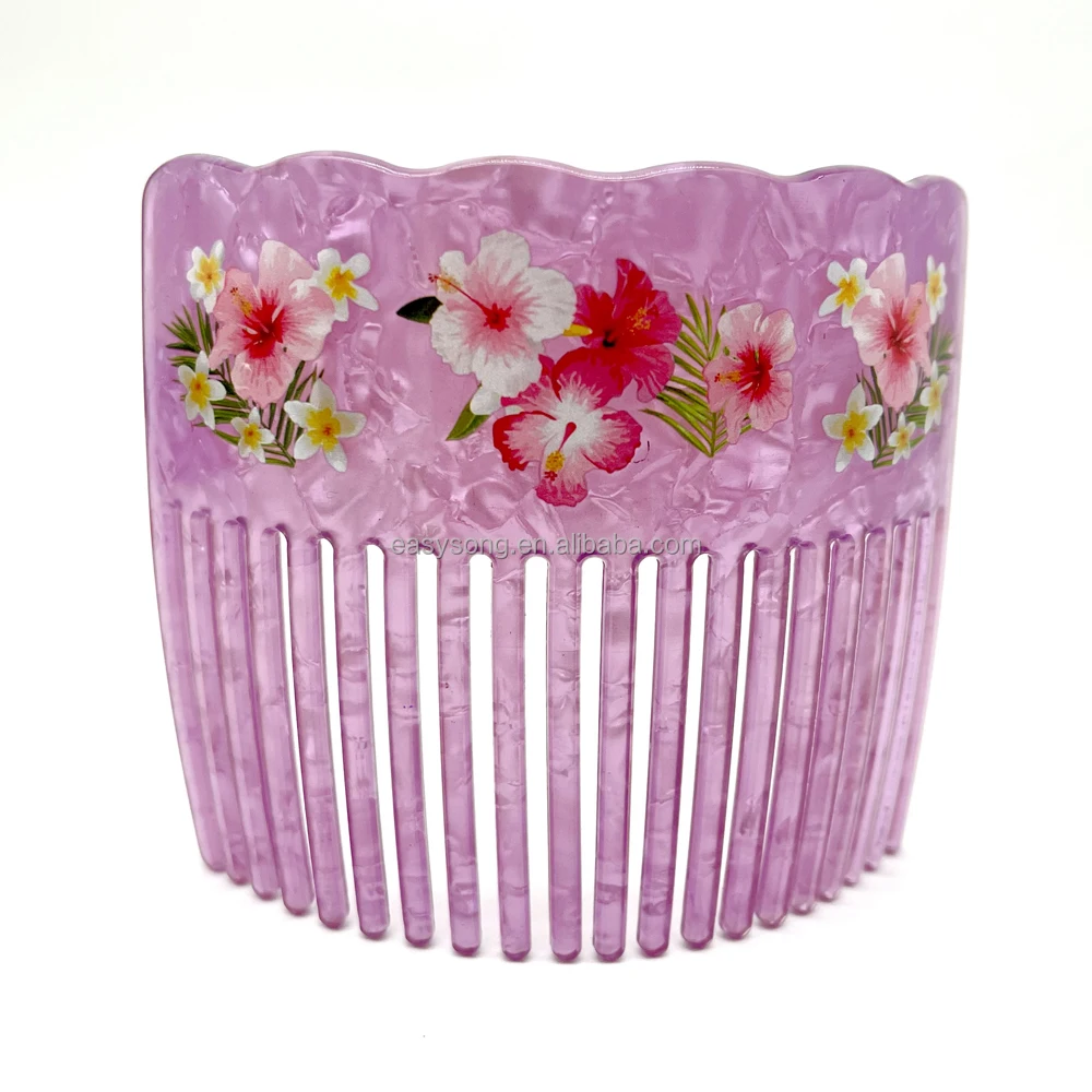 Fashion Acrylic Hair Combs Plumeria Frangipani Printed Combs Hair ...