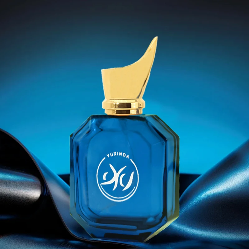 Custom Logo 50ml Perfume Atomizer Unique Design Golden Cap Blue Glass ...